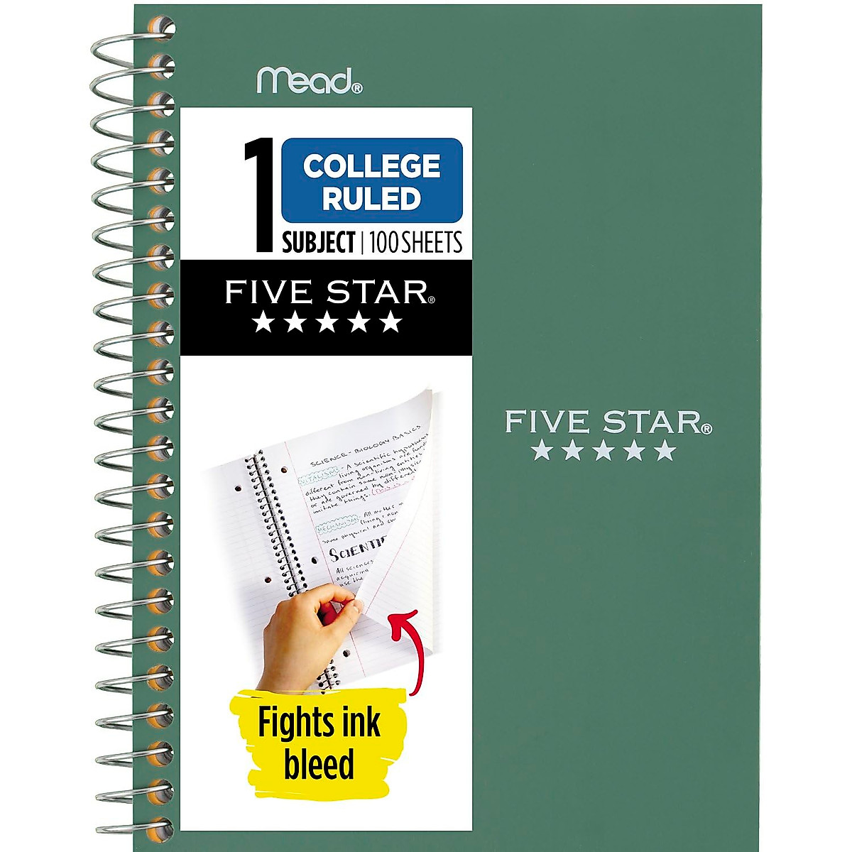 Five Star Personal Spiral Notebook, 1-Subject, College Ruled Paper, 7" x 4-3/8", Small Size, 100 Sheets, Seaglass Green (450022CH1)