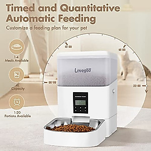 Lovegoo Automatic Cat Dog Feeder with Feeding Mat Anti-Clogging Design Timed Cat Feeder 4L Programmable Control 1-4 Meals Pet Dry Food Dispenser with Desiccant Bag, Twist Lock Lid, 10s Voice Recorder