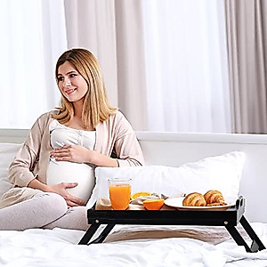 Kochorie 2 Packs Bed Tray Table Bamboo Breakfast Tray with Folding Legs Kids Serving Platters Tray Lap Desk Snack Tray for Bed Sofa Eating Working (15.8 x 11 x 6.9 Inches, Black)