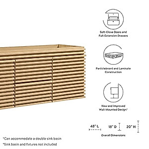 Modway Render 48" Double Sink Compatible (Not Included) Bathroom Vanity Cabinet in Oak