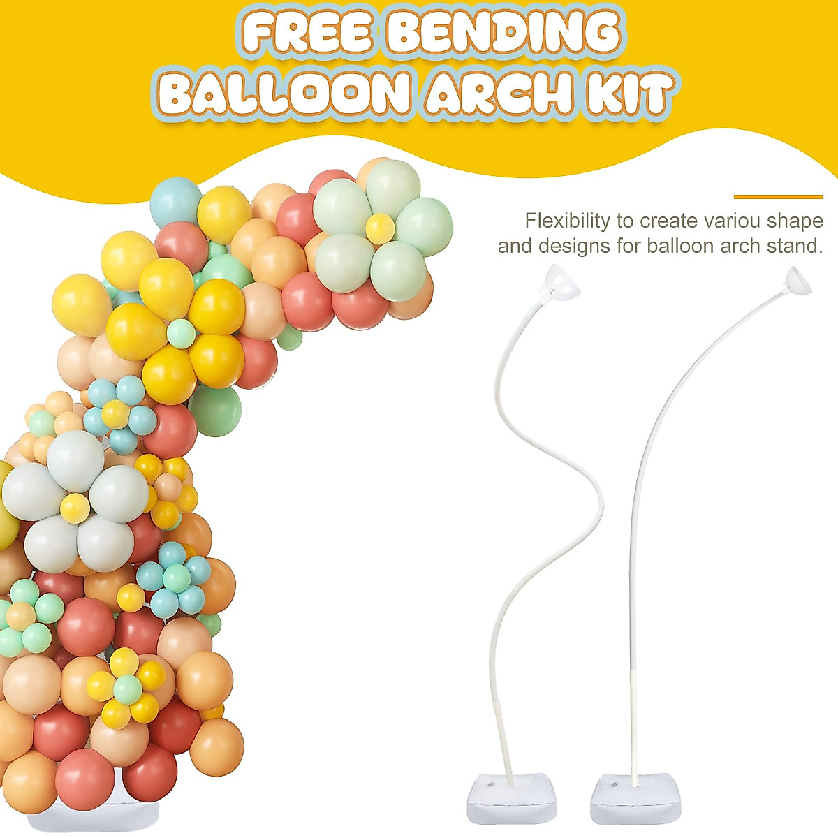 OurWarm 7.5Ft & 6Ft Balloon Arch Stand, Free Bending Shape Balloon Arch Kit, Half Arch Balloon Stand with Base, Balloon Column Stand Kit for Wedding Birthday Baby Shower Graduation Easter Decorations