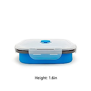 CARTINTS 900ml Collapsible Bowl With Plastic Lid for Camping, Silicone Lunch Container Set Includes Foldable Spoon, Space-Saving Travel Food Container, Microwave Freezer Safe, Blue