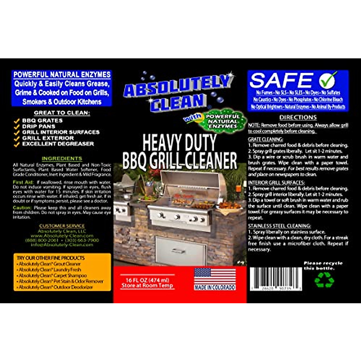 Absolutely Clean IT JUST WORKS as Grill Cleaner Spray! - Professional Strength, Natural Enzyme Formula - Fast Acting, Fume Free - USA Made (16oz Spray Bottle)