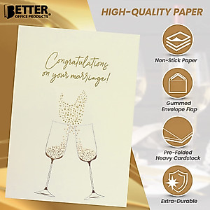 Better Office Products Wedding Congratulations Card with Metallic Gold & Silver Foil, Gold Shimmer Envelope, Classic 5 x 7 Inch Size, Heavy Textured Cardstock