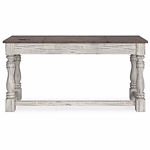 Signature Design by Ashley Havalance Casual 62.38" Home Office Desk with 2 Drawers and USB Charging Ports, Whitewash & Dark Brown