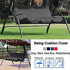 Zerone Swing Cushion Cover, 3Seat Foldable Waterproof Furniture Chair Cushion Bench Settee Cushion Replacement for Outdoor Patio Garden Yard (Black)