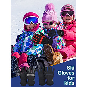 Eurzom 4 Pairs Kids Winter Ski Snow Gloves Waterproof and Windproof Adjustable Gloves for Kids, 4 Colors (Red, Blue, Bright Blue, Gray, 8-15 Years)