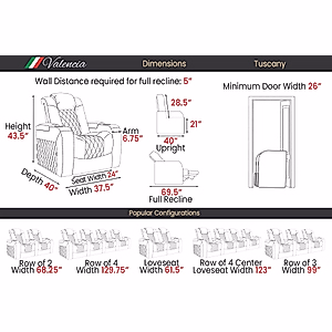 Valencia Tuscany Home Theater Seating | Premium Top Grain Italian Nappa 11000 Leather, Power Reclining, Power Lumbar Support, Power Headrest (Row of 2 Loveseat, Black)