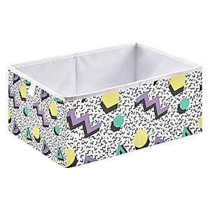 Geometric 80s Style Storage Basket Storage Bin Rectangular Collapsible Toy Bins Fabric Storage Organizer for Childrens Toys Playroom