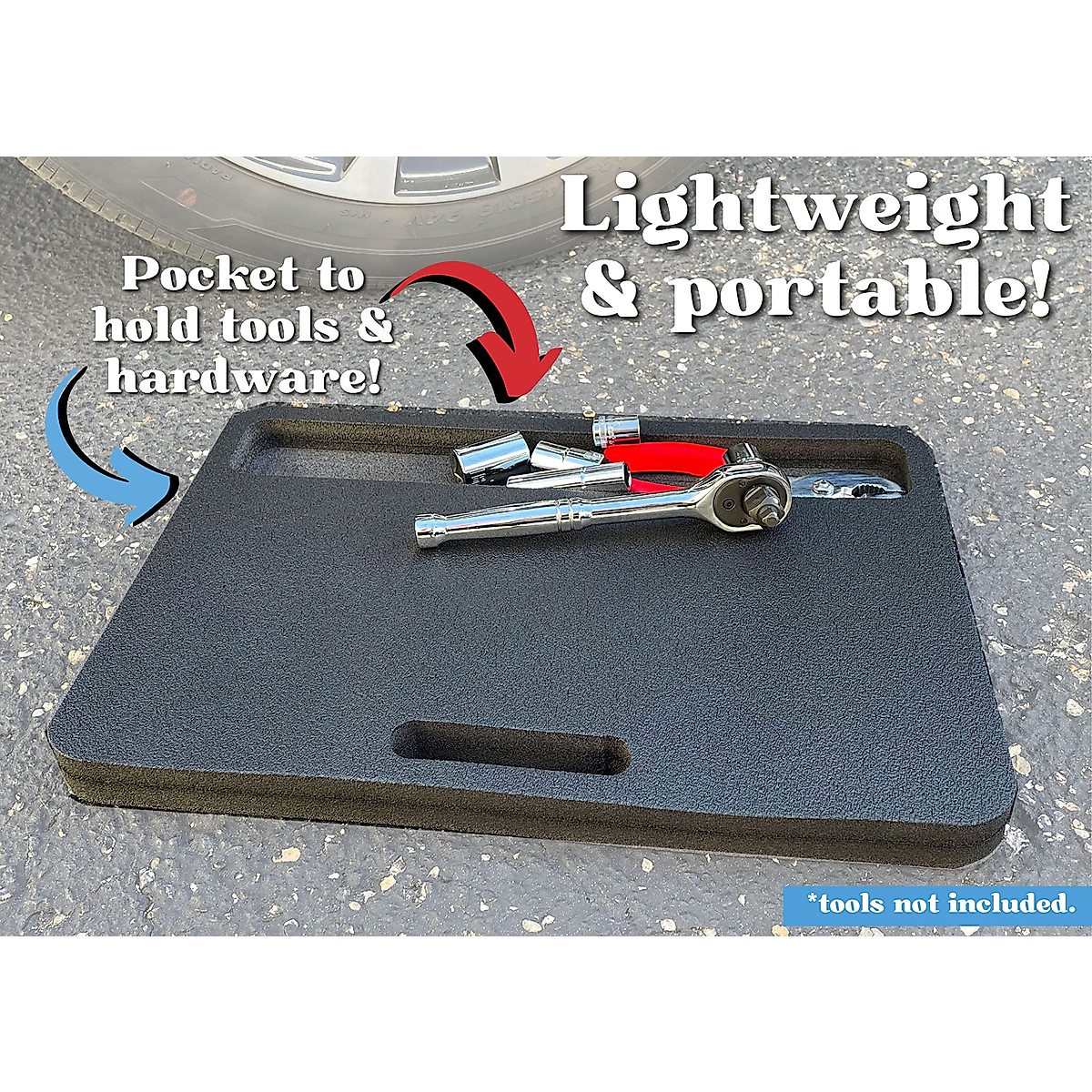 Polar Whale 4 Portable Knee Cushions with Tool Pocket for Home Garden Work Automotive Workshop and More Durable Thick Comfortable High Density Waterproof Black Foam 15 x 10 Inches Kneeling Pad