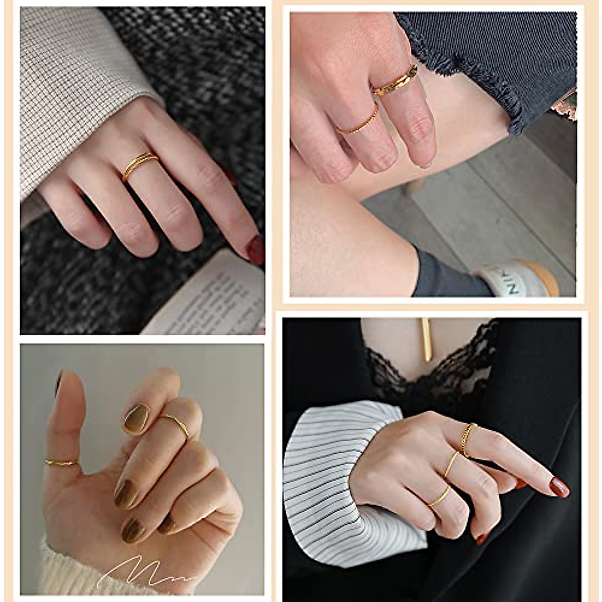 TOBENY 8PCS 14K Gold Plated Stacking Rings for Women Gold Silver Knuckle Stackable Rings Size 4 to Size 11 1.5mm/2mm/3.8mm Eternity Wedding Band Rings