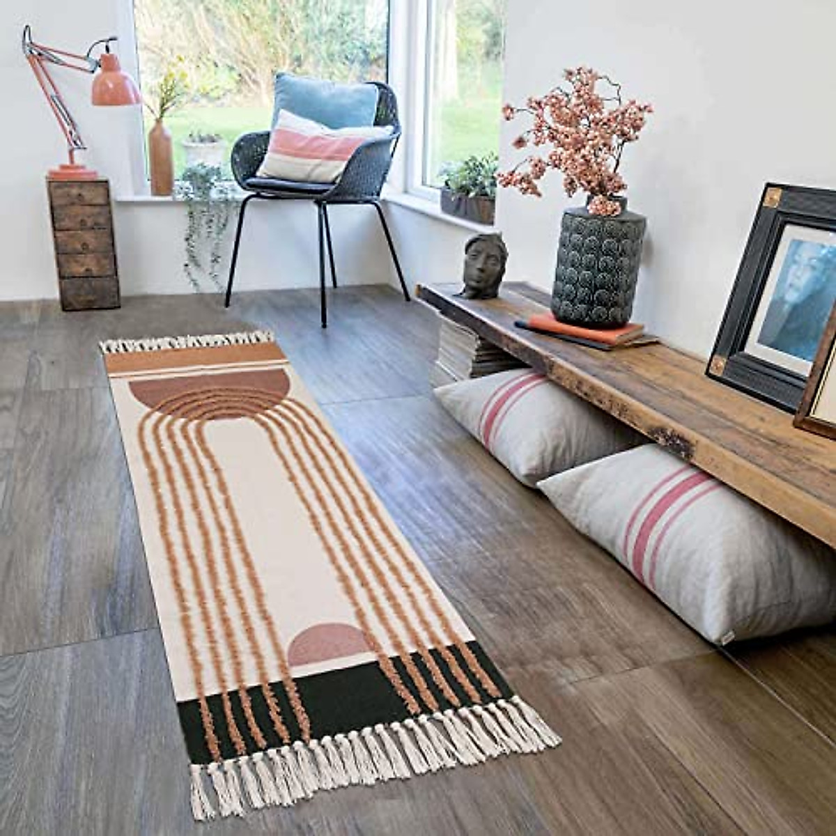 Ailsan Washable Kitchen Runner 2'x5', Cotton Handmade Runner Rugs with Tufted Design, Rainbow Boho Bathroom Rug Runner for Laundry Room Nursery Room Hallway Entrance