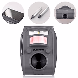 2024 DURANOM Ultrasonic Deer Repellent Outdoor - Upgraded Solar Powered and Motion Activated Strobe Flashing Light - Long Range Animal Repeller for Garden - Animal Deterrent System Blasts Animals Away