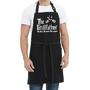 Kaidouma Funny Aprons for Men Dad with 2 Pockets - The Grillfather - Dad Birthday Gifts from Daughter Son - Father's Day Christmas Gift for Dad Chef Kitchen Bib Apron for Cooking, Grilling, BBQ