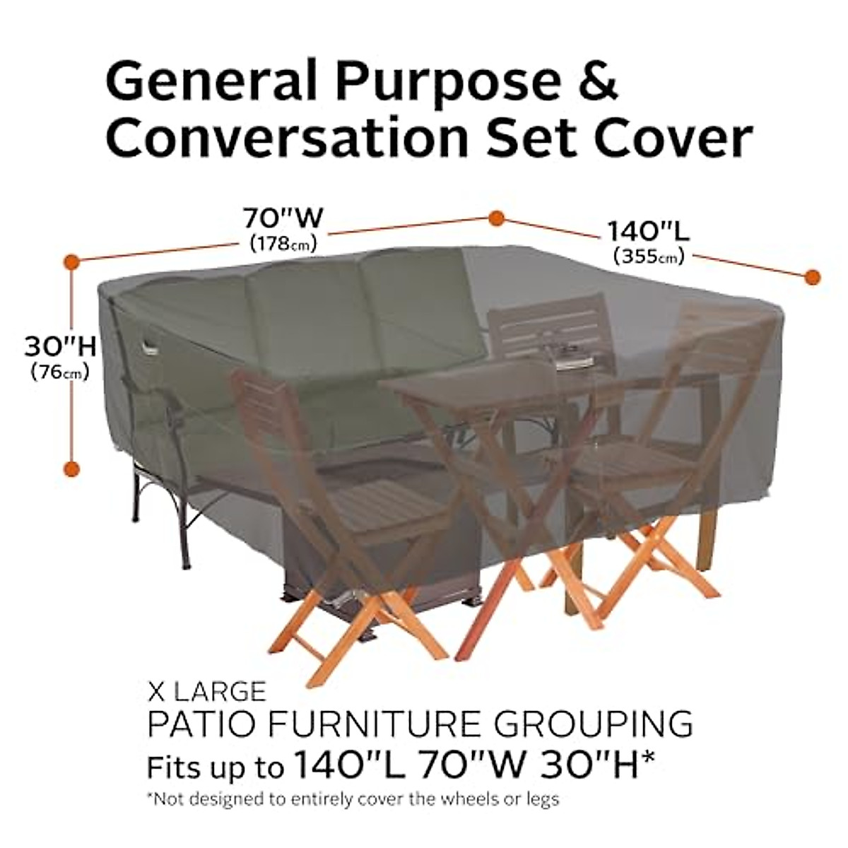 Classic Accessories 55-908-055101-EC Ravenna Water-Resistant 140 Inch General Purpose Patio Furniture Cover,Dark Taupe/Mushroom/Espresso,140" x 70", Patio Furniture Covers