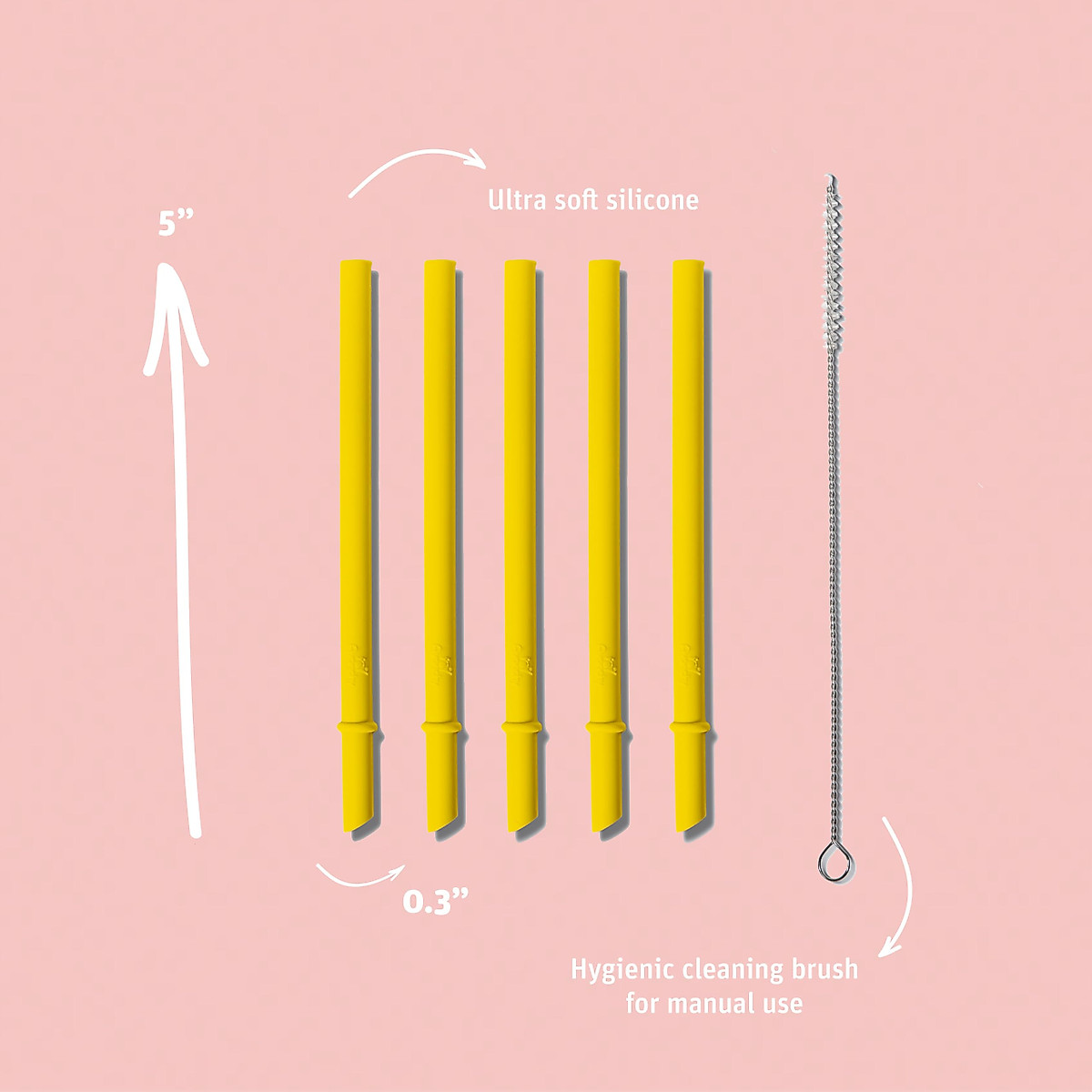 Avanchy Reusable Silicone Straws for Toddlers & Kids - 5 pcs Flexible Short Drink 5" Straws, BPA free, Baby Cup-Flexible Safe Fun Cute Thin for Chewing with Bendable Brush (White)