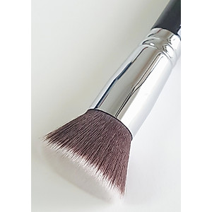 Mypreface Synthetic Blush and Bronzer Brush - Angled Kabuki Makeup Brush: Premium Foundation Brush Perfect for Face Contouring and Highlighting with Creams and Powders (Black)