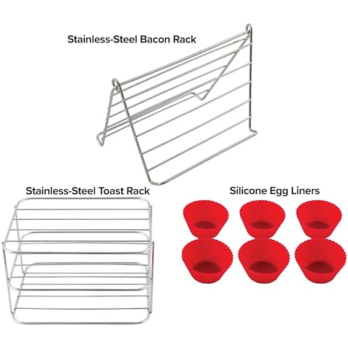 NUWAVE 6 QT Air Fryer Accessories 6 Silicone Egg Liners, a Stainless Steel Toaster Rack and a Stainless Steel Bacon Rack (Breakfast Kit)