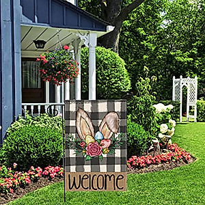 Easter Garden Flag 12 x 18 Inch Vertical Buffalo Plaid Double Sided Decorative Welcome Easter Bunny Ears Easter Decor for Outside Yard Outdoor Farmhouse Easter Decorations…