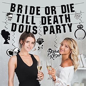 Till Death Do Us Party Bachelorette Decorations, Pre-assembled Black Glitter Bride Or Die Till Death Do Us Party Banner and 8pcs Hanging Swirl, Bride Or Die Bachelorette Party Decorations