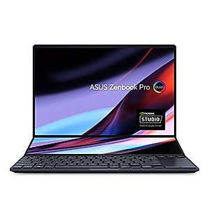 ASUS Zenbook Pro 14 Duo 14.5” 16:10 Touch Display, 120Hz Refresh Rate, ScreenPad Plus, Intel i9-13900H CPU, NVIDIA® Geforce RTX 4060, 32GB RAM, 2TB SSD, Windows 11 Home, Tech Black, UX8402VV-PS96T
