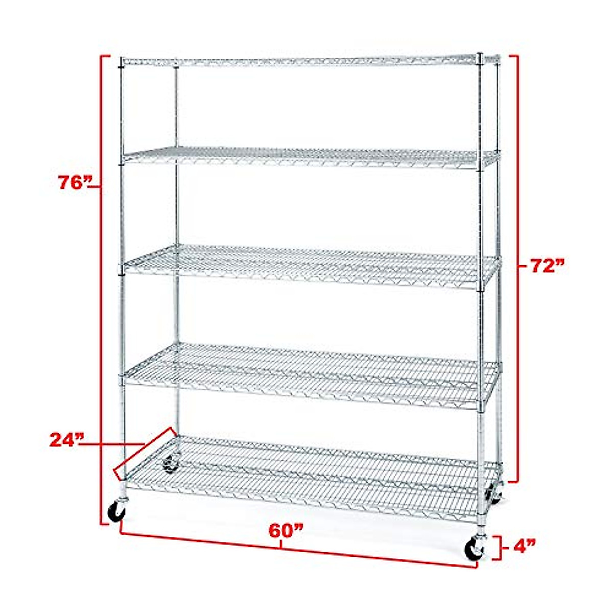 Seville Classics UltraDurable Heavy Duty NSF Solid Steel Wire Rack Storage Unit Shelving with Wheels, 5-Tier, 60" W x 24" D