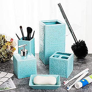 5 Pcs-Teal Blue Bathroom Accessories Sets Complete- Bathroom Accessories Set- Bathroom Accessory Set -Bathroom Accessories- Bathroom soap Dispenser Set
