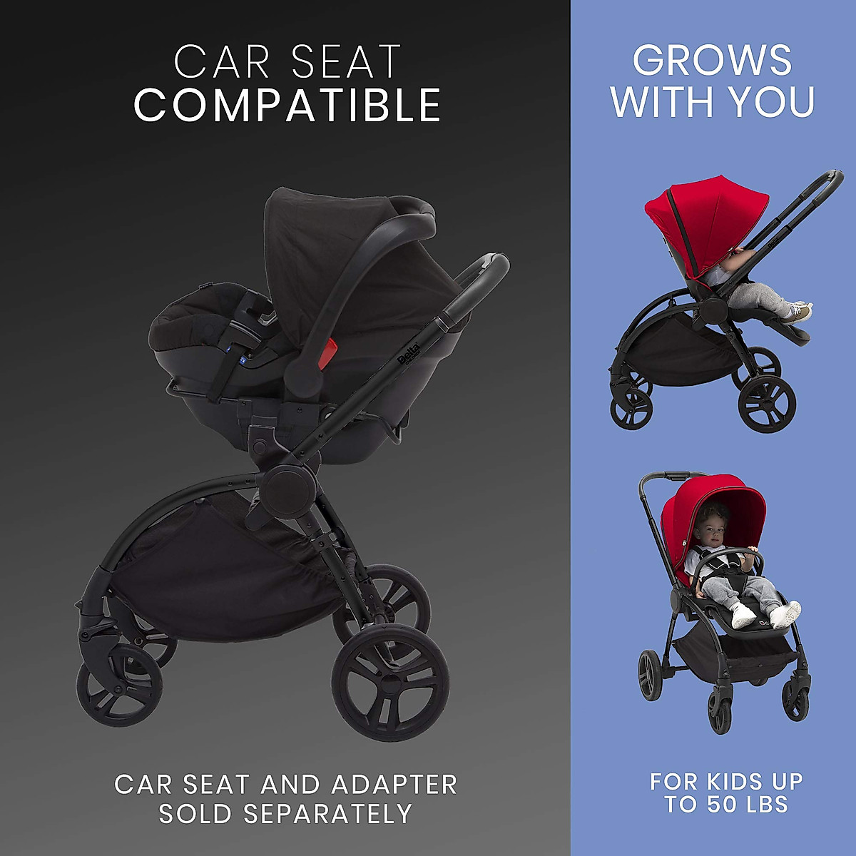 Delta Children Revolve Reversible Stroller, Red - Leather Handlebar; One Hand Easy Fold; Lightweight Shock-Absorbing Frame; Reclining Seat and Adjustable Footrest