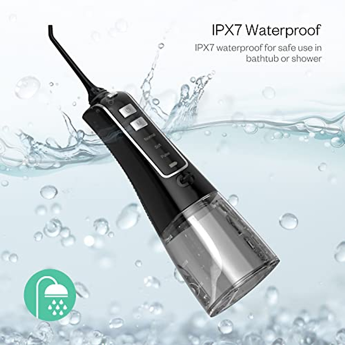 Water Dental Flosser for Teeth, 300ML Water Tank,Portable and Rechargeable Dental Oral Irrigator IPX7 Waterproof Powerful Battery Life Water Teeth Cleaner Picks (Black)