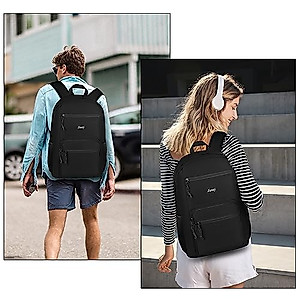 Jiauny School Backpack,Bookbag Lightweight Backpack Classic Scoolbag with USB Charging Port for High School Teens College Students Work Office Adult,Black