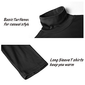 TAPULCO Long Sleeve Thermal High Neck Top for Men, Undershirts Turtleneck Pure Color Pullover Cozy Sweater Lightweight T-Shirts for Prom Black Large