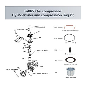 Powswopx K-0650 Air Compressor Cylinder Ring Kit Compatible with Craftsman DeVilbiss Porter Cable, Replace K-0058 KK-4835 KK-5081