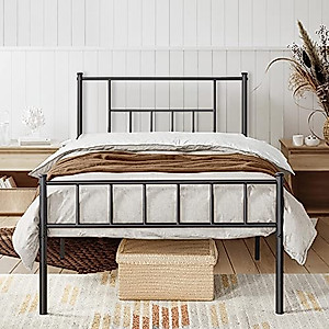 Yaheetech 13 inch Twin XL Size Metal Bed Frame with Headboard and Footboard Platform Bed Frame with Storage No Box Spring Needed Mattress Foundation Black