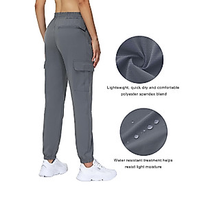 MOUEEY Women's Cargo Joggers Lightweight Quick Dry Athletic Water Resistant Lounge Casual Pants with Zipper Pockets Grey 3XL