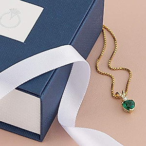PEORA Created Emerald with Genuine Diamond Pendant in 14K Yellow Gold, Heart Shape Solitaire 6mm