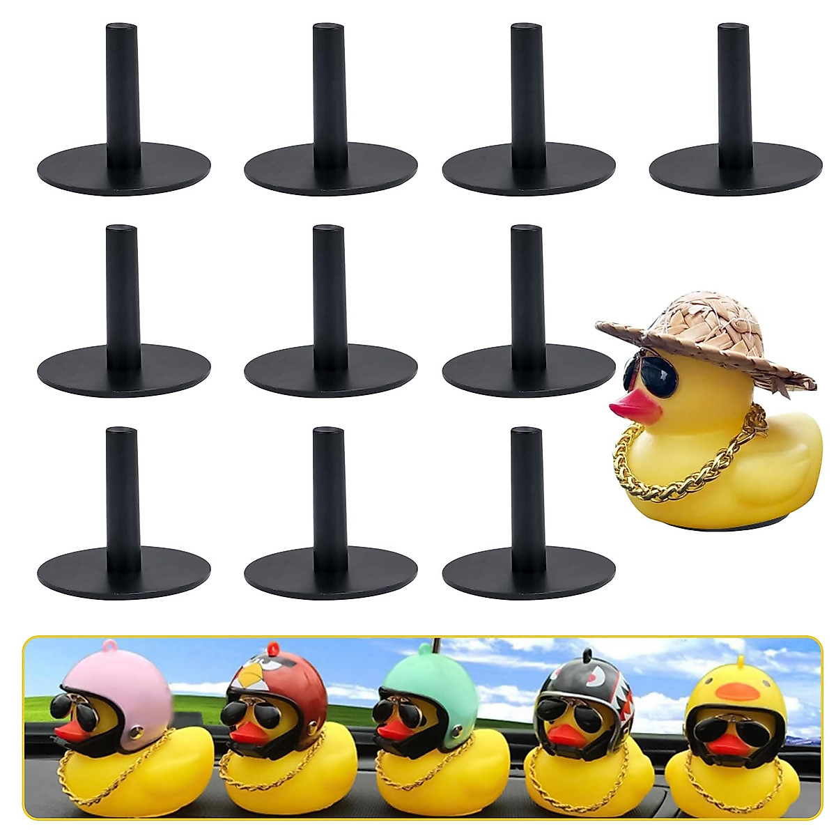 vsshe Duck Plug,10 Pack Jeep Duck Holder Dashboard Duck Jeep Lover Gift Sturdy Rubber Duck Mount with Double Sided Sticker for Jeep Dashboard and Mount Display(Excluding Rubber Duck) Black