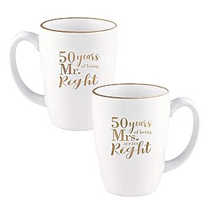 Canopy Street 50th Anniversary Mug Set / 50th Anniversary Mr. And Mrs. Always Right Coffee Mugs / 15 Ounce Anniversary Mugs/Fiftieth Anniversary Party