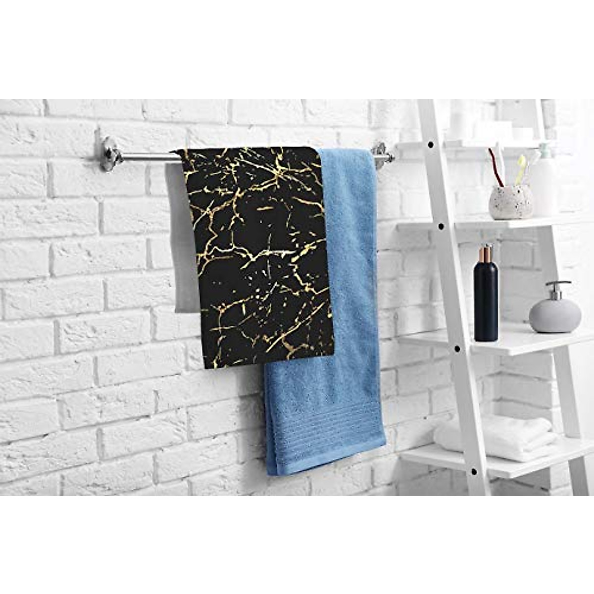 oFloral Gold Black Marble Hand Towels Cotton Washcloths,Marbling Texture Art Print Comfortable Soft Towels for Bathroom/Kitchen/Yoga/Golf/Hair/Face Towel for Men/Women/Girl/Boys 15X30 Inch