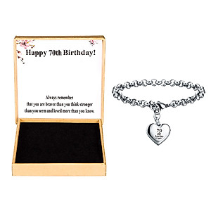 KGBNCIE Happy 70th Birthday Gifts for Women Heart Charm Bracelet Adjustable Jewelry Birthday Gift for Women Mother's Day Gifts for Mom Great Grandma Gifts
