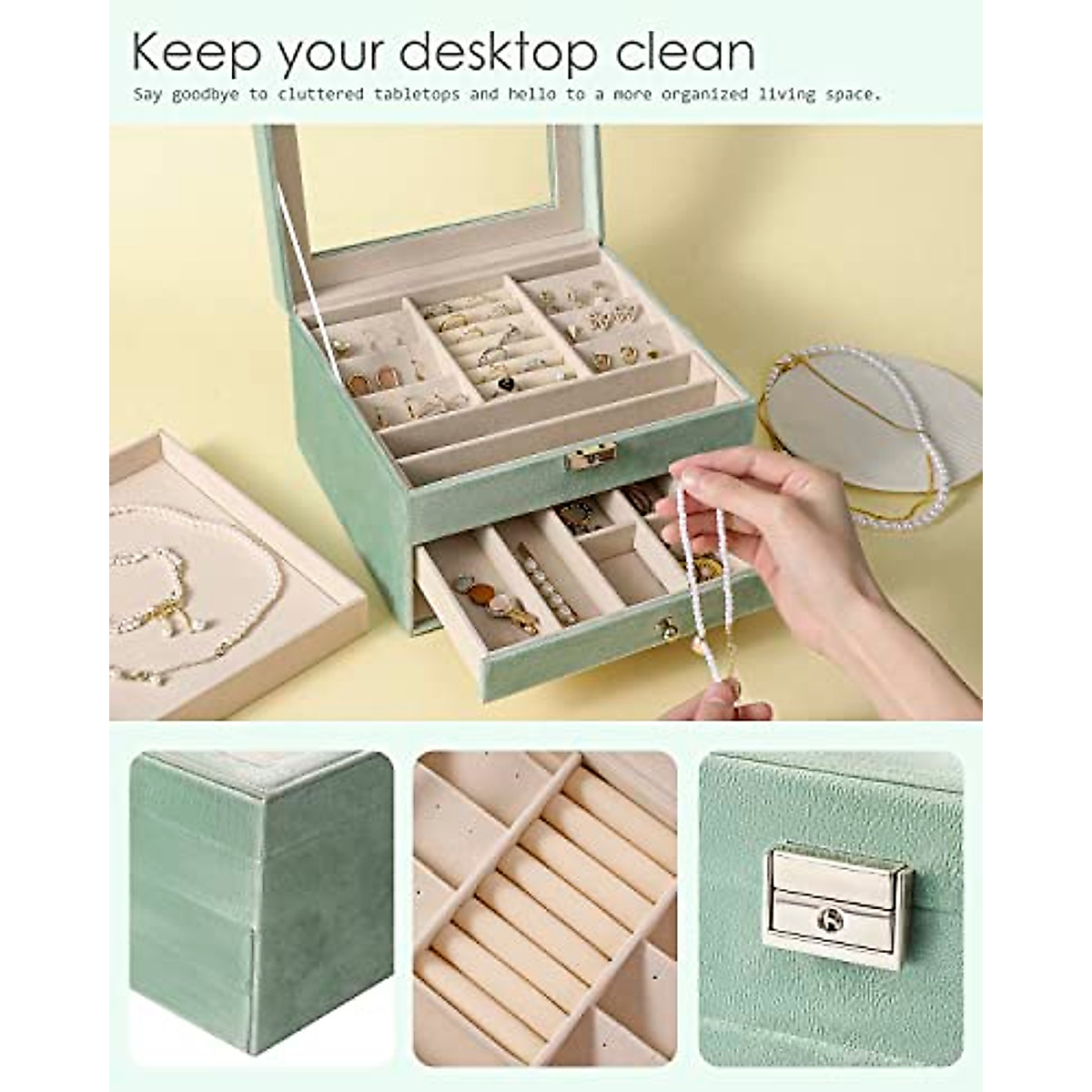Jewelry Box for Women, Jewerly Case with 2 Drawers, Leather Design Lockable Jewelry Case with, for Necklaces, Earrings, Rings, Bracelet, Gift for Loved Women
