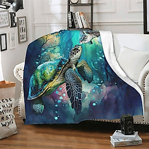 CaomeiWu Sea Turtle Throw Blanket, 50" x 40" Flannel Cute Sea Turtles Themed Colorful Throw, Soft Lap Nap Throw Blanket for Home Boys Girls Women Sea Turtle Lovers Gifts