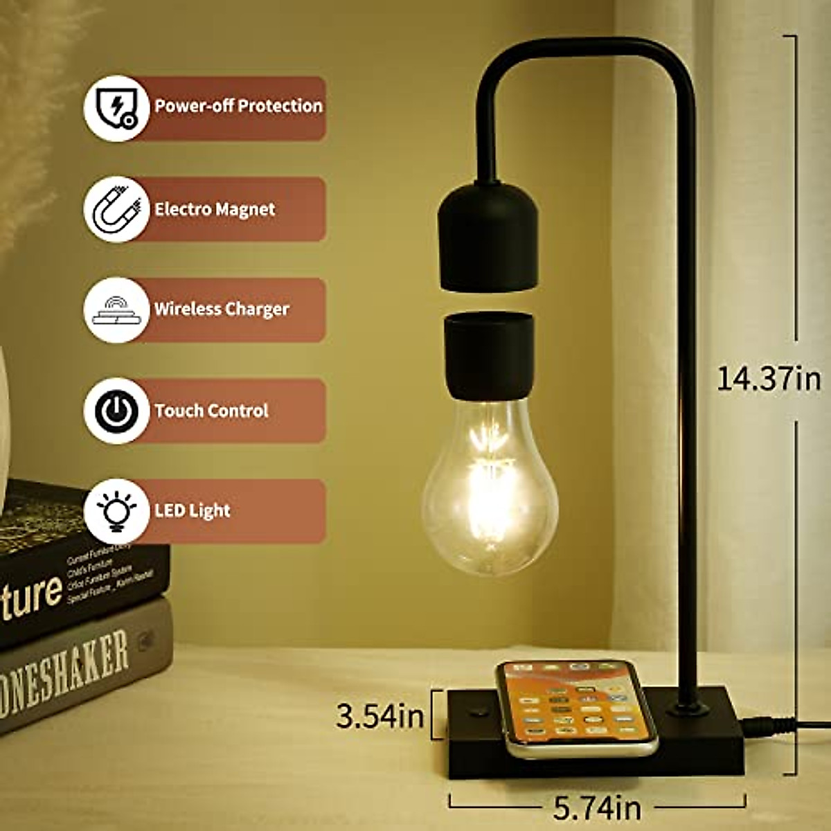 Coolha Floating Lamp with Wireless Phone Charger & LED Light Bulb Floating in The Air Freely Unique Magnetic Levitating Cloud Desk Lamp Home Decor & Gift for Friends Families