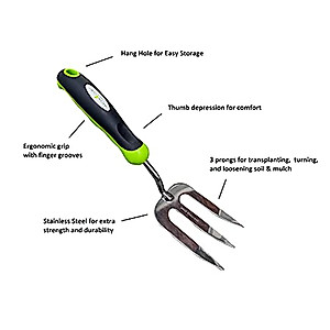 Garden Guru Stainless Steel Hand Weeder Fork Tool – Rust Resistant Stainless Steel – Ergonomic Handle – Great for Planting, Spreading Mulch, Weeding, Loosening & Transplanting Soil