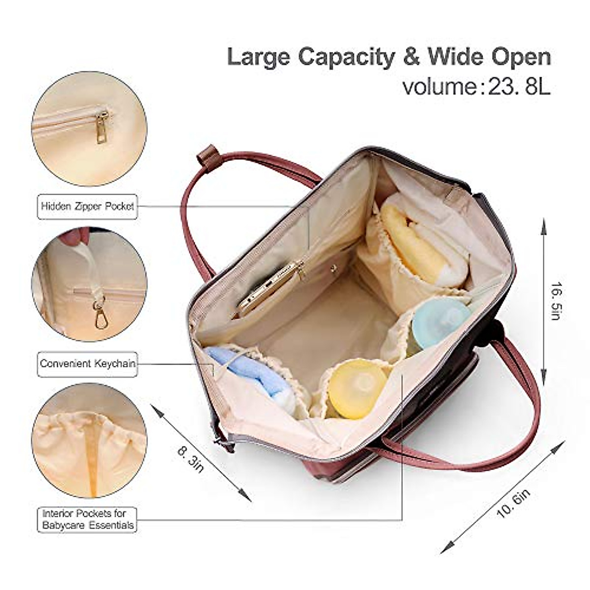 Hafmall Diaper Bag Backpack, Large Baby Diaper Bag with Stroller Hooks, Multifunctional Travel Nappy Bag, Stylish & Waterproof, Pink Gray