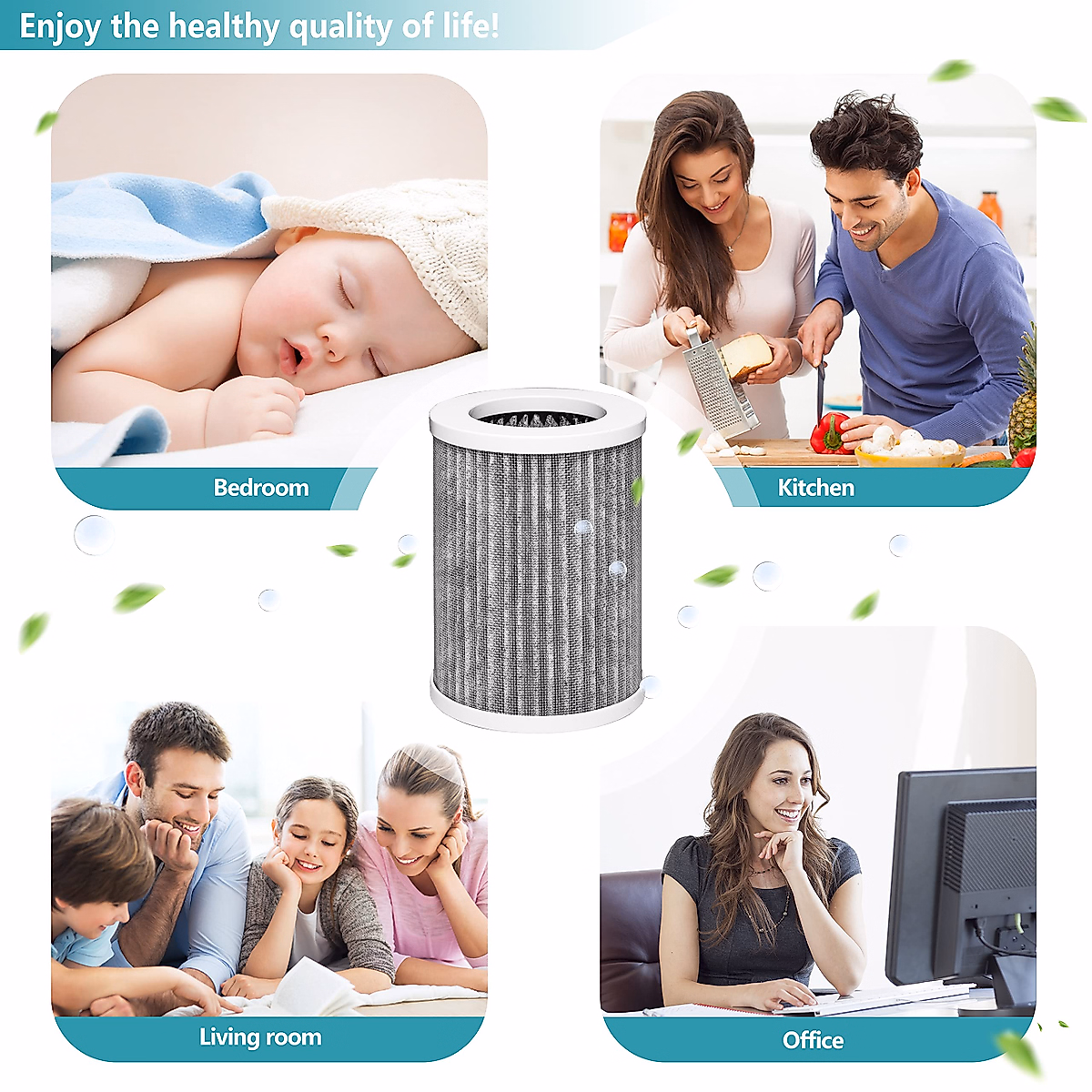 Lhari 2-in-1 Mini Portable True HEPA Replacement Filter, Compatible with Pure Enrichment PureZone Mini Portable Air Purifier PEPERSAP, 4-Pack