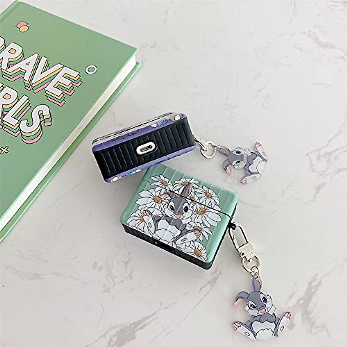 Hard Plastic Case with Charm and Keychain for Apple AirPods Pro 2019 Generation Thumper Rabbit Deer Daisy Flowers Disney Disneyland Cartoon Anime Cute Lovely Adorable Kids Girls Women