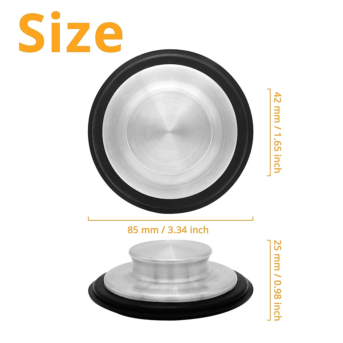 MJIYA Sink Stopper, 3.35 Inch Universal Kitchen Sink Stopper Garbage Disposal Drain Stopper Brushed Stainless Steel Rubber STP-SS, for Insinkerator, Kitchenaid, Waste King, Kohler and More (Silver-A)