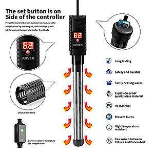 Aquarium Heater 300W Upgraded Fish Tank Heater With Leaving Water Automatically Stop Heating And Advanced Temperature Control System, Suitable For Saltwater And Freshwater 20 Gallons to 60 Gallons