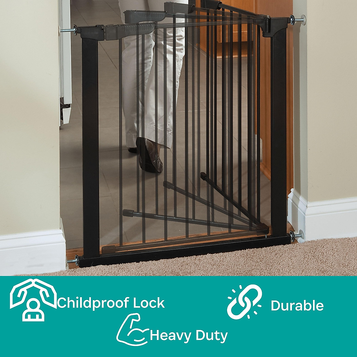 KidCo Gateway Baby Pressure Gate - No Tools or Wall Cups Required - Auto Close Magnet-Lock & Stay Open Safety Gate - G1101, Black
