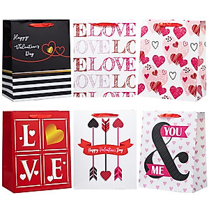JOYIN 12 Pcs Valentines Day Paper Gift Bags with Handle 13x10.5 inch, Elegant Coated Art Paper Wrapping Bags Cardboard Bags for Valentine’s Day Party Favors Funny Gift Exchange Novelty Gift Giving Gift Wrapping